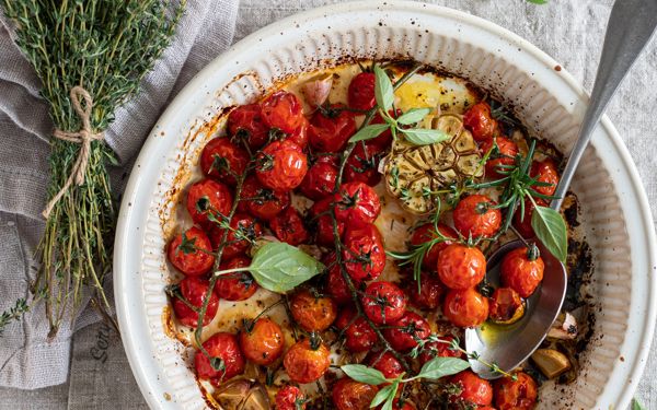 Summer Roasted Vine Tomatoes with Garlic & Basil